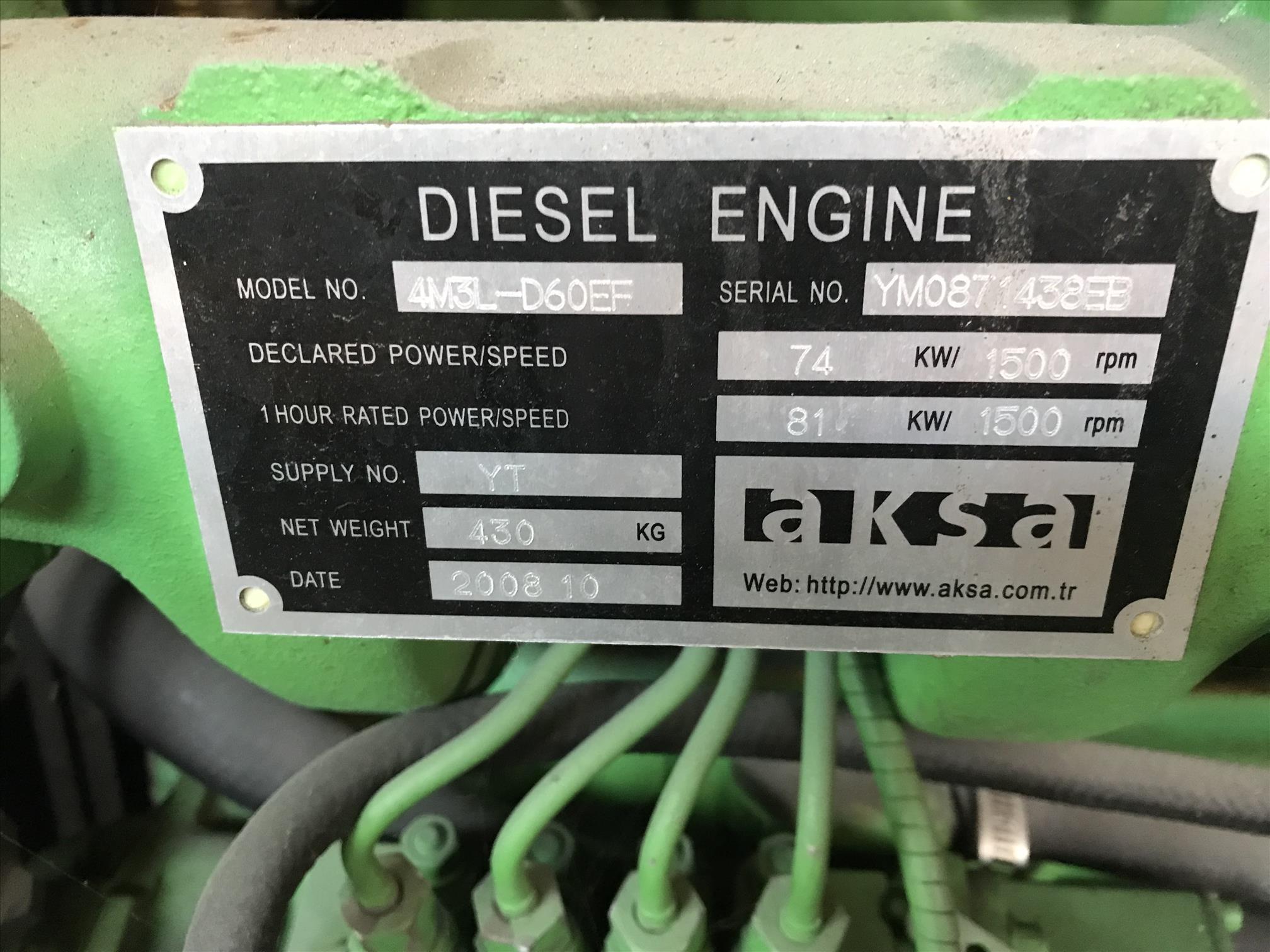 Aksa APD 90 kVA, Aksa Engine, 2009 Model, 1.039 Hours, Ca